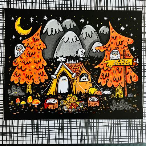 Camp Spooky Ghostie Art Print Little Ghost Shack
