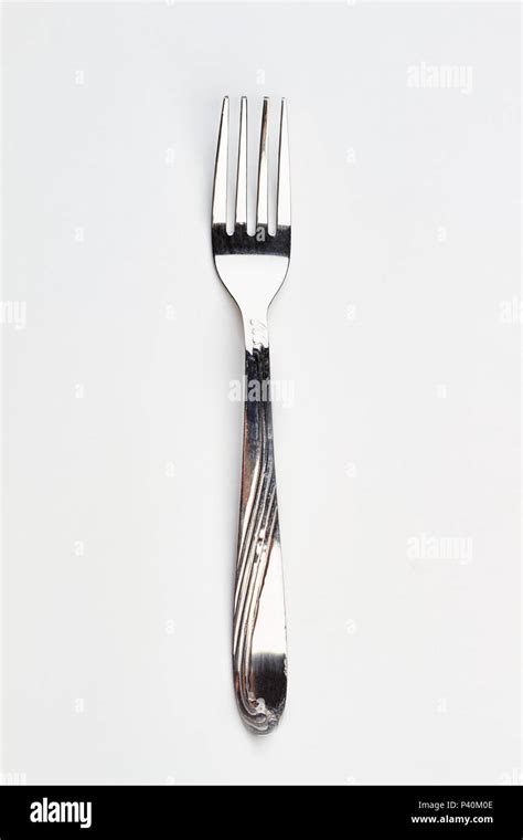 Silver Fork Isolated On White Background Steel Metal Table Fork Top