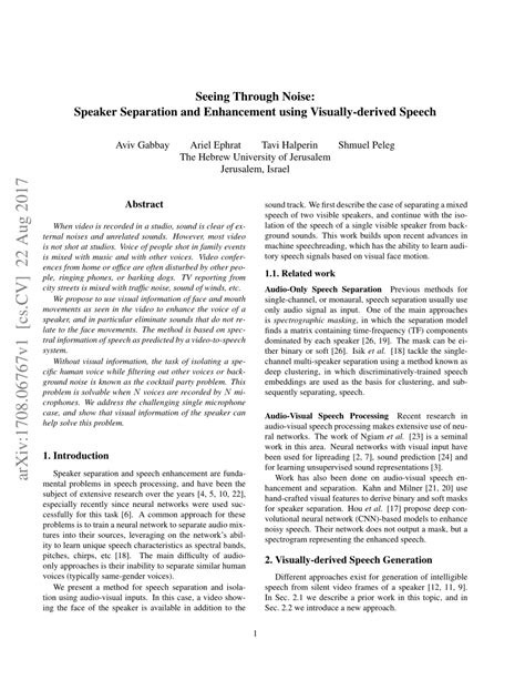 Pdf Seeing Through Noise Speaker Separation And Enhancement Using