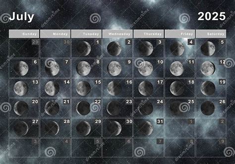 July 2025 Lunar Calendar Moon Cycles Stock Illustration Illustration