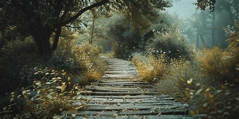 Natural Wooden Path Leading Through Forest Wilderness Background