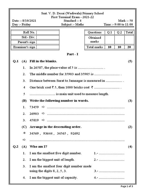 Std 4 Maths Pdf Litre