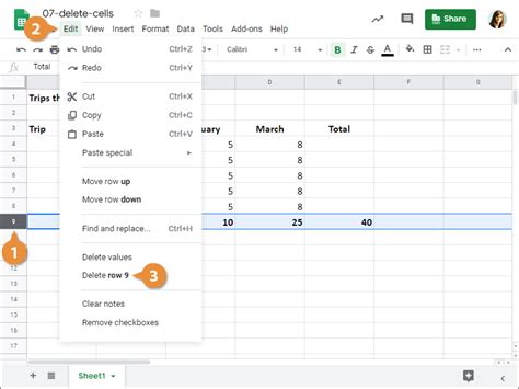 Delete Cells CustomGuide