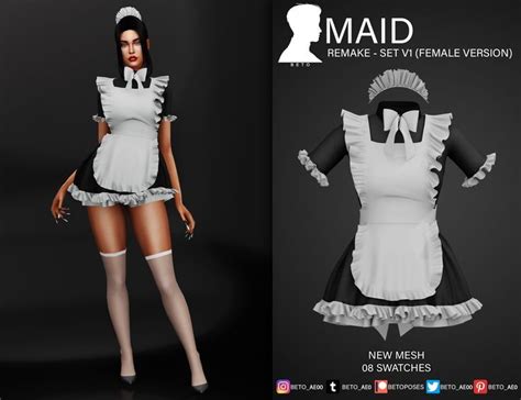 Maid Remake Dress V1 Beto Bartender Outfit Sims 4 Sims 4 Clothing
