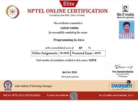 Varun Varma On Linkedin Javaprogramming Certification Nptel