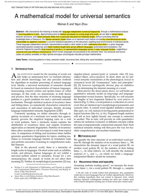 A Mathematical Model For Universal Semantics Pdf Word Statistics