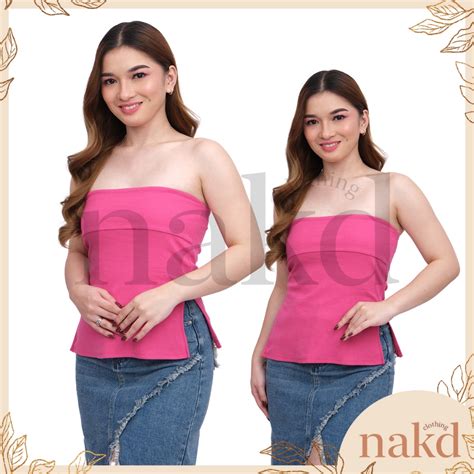 Nakd Fashion Cerise Classic Sexy Knits Off Shoulder Tube Slit Summer Casual Basic Top For Women