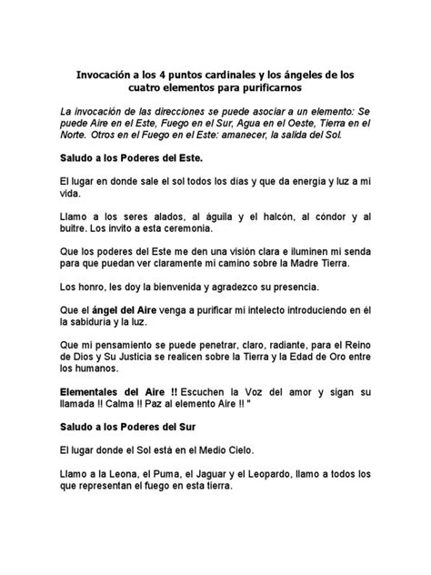 Invocación A Los Elementos Y 4 Puntos Cardinales Pdf Amor