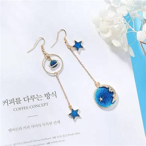Rts Asymmetric Earrings Moon Stars Universe Fashion Etsy Ear