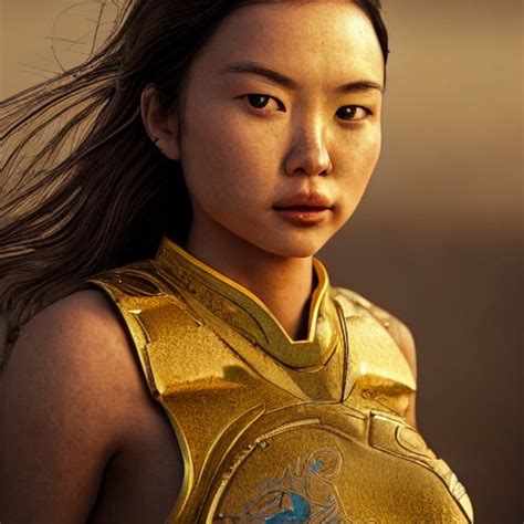 Stabilityai Stable Diffusion 1girl Asian Girl Wearing Blue And Gold Armor In A Desert
