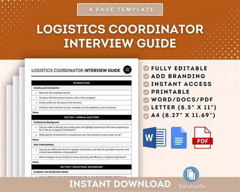 Logistics Coordinator Interview Guide Template Probiztemplates