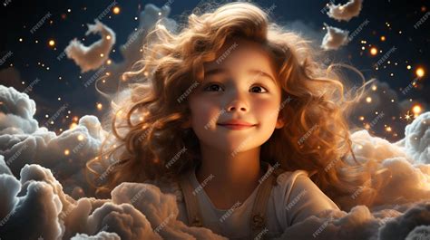 Premium Photo A Cute Girl Sitting With Stars In The Sky