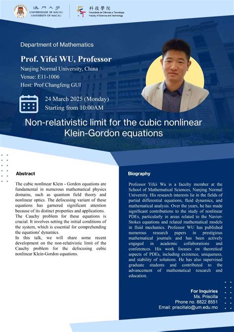 Non Relativistic Limit For The Cubic Nonlinear Klein Gordon Equations Faculty Of Science And