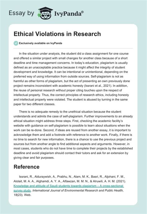 Ethical Violations In Research 290 Words Assessment Example