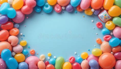 Colorful Candy Border On Light Blue Background Perfect For Celebrations