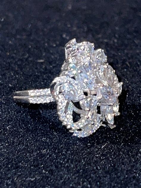 Diamond Cz Cluster Ring Etsy