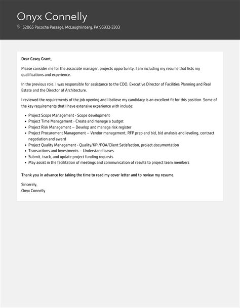 Associate Manager Projects Cover Letter Velvet Jobs