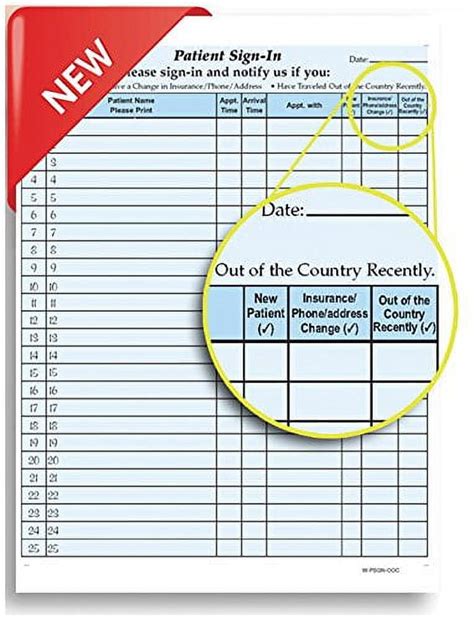 Patient Sign In Sheets 8 12 X 11 Blue Out Of The Country Check