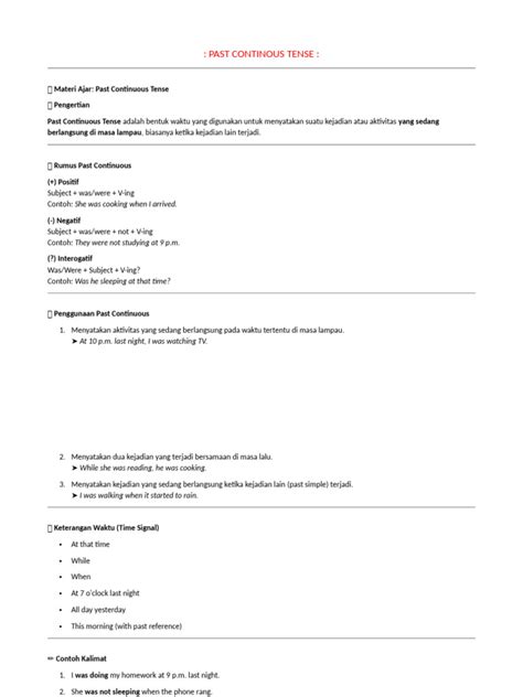 Materi Past Continous Tense Pdf
