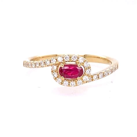14k Yellow Gold Oval Ruby And Diamond Ring Akalajewelry
