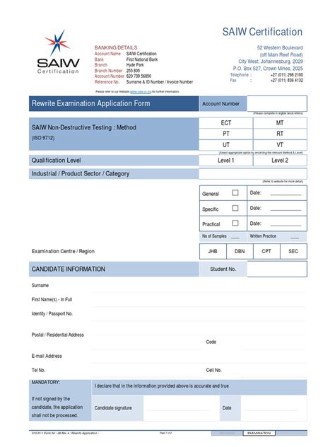 Saiw Certification Rewrite Application Form Pdf Government Business