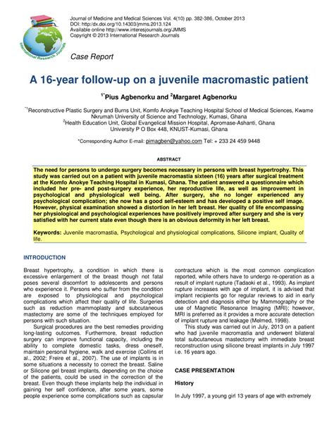 Pdf A 16 Year Follow Up On A Juvenile Macromastic Patient
