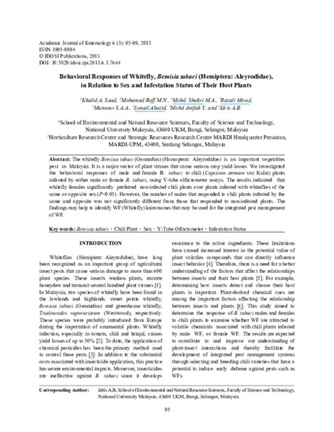 Pdf Behavioral Responses Of Whitefly Bemisia Tabaci Hemiptera