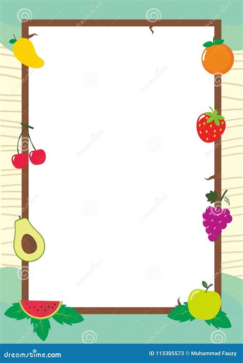 Wood Frame Vector With Fruits Decoration 113305573