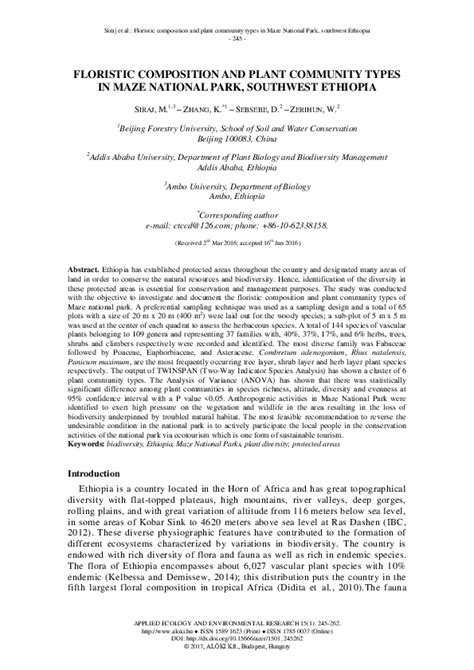 Pdf Floristic Composition And Plant Community Types In Maze National Park Southwest Ethiopia
