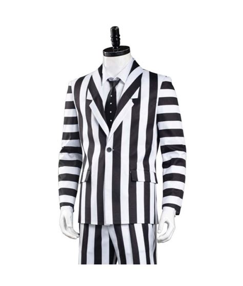 Men Gothic Black And White Striped Suit Halloween Stage Costume
