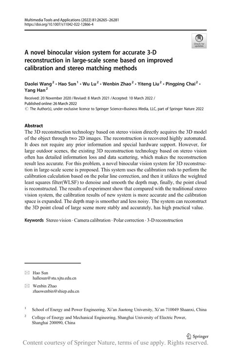 A Novel Binocular Vision System For Accurate 3 D Reconstruction In