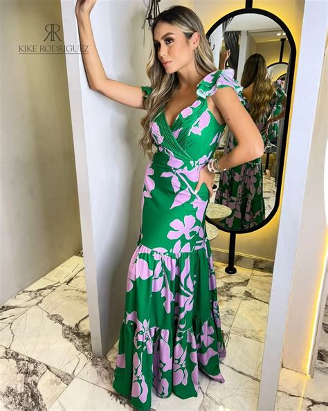 Vestido Largo Verde Estampado Floral Kike Rodriguez Moda Femenina Elegante