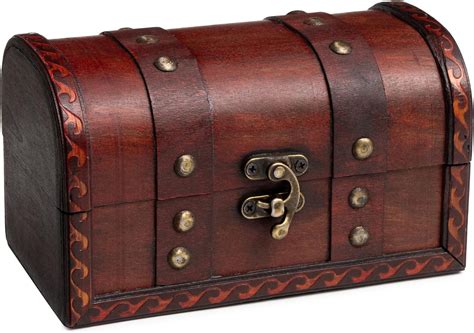 Happenings Small Wooden Treasure Chest Box Vintage