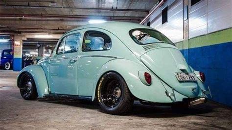 Classic Blue Volkswagen Beetle In Garage