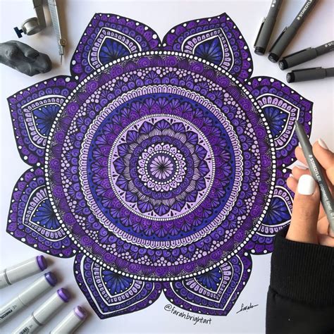 Purple Mandala Drawing Hand Drawing Original Artwork Purple Artwork