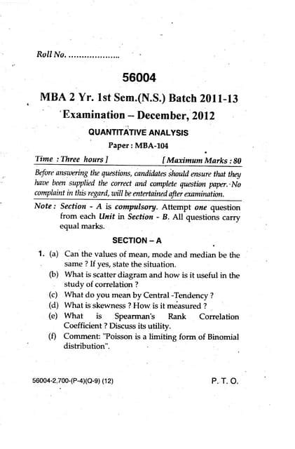 Quantitative Analysis Mba Question Papers Pdf
