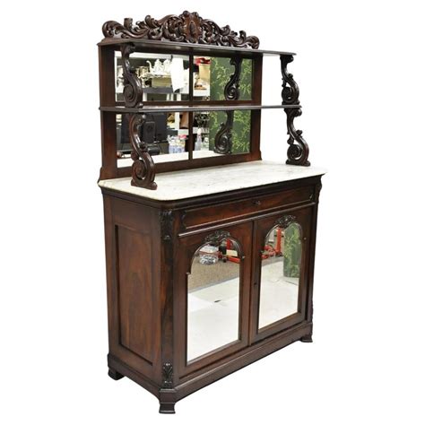 Antique Victorian Rosewood Marble Top Mirror Sideboard Buffet Attr
