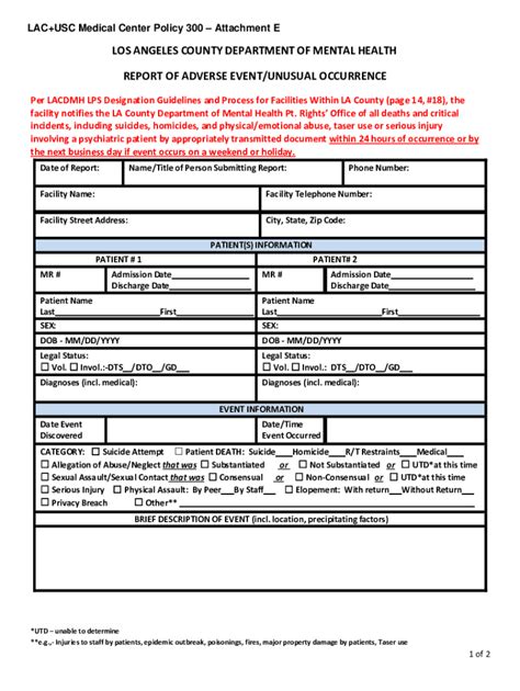 Fillable Online Adverse Event And Unusual Occurrence Form Fax Email Print Pdffiller