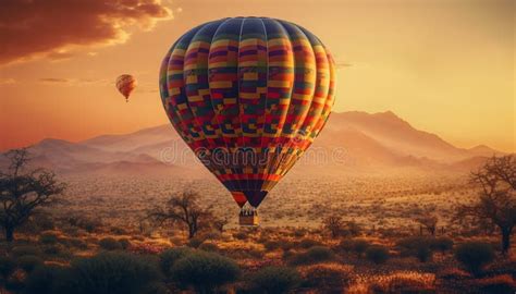 Flying Hot Air Balloon Adventure In Nature Generated By Ai Stock