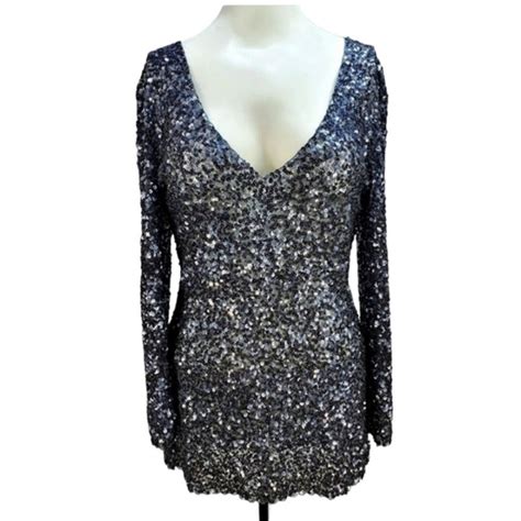 Lotus London Tops Vintage Lotus London Vneck Silver Sequin Blouse L