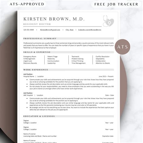 Doctor Resume Template Word 2 Page Ats Friendly Medical Cv Template