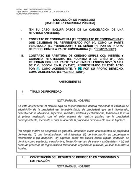 Contrato Yave Hipoteca Smart Fijos Pdf Ciencias Sociales