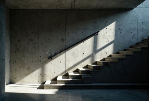 Modern Concrete Staircase Illuminated By Natural Light And Shadows