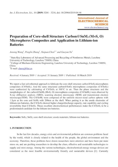 pdf preparation of core shell structure carbon snm2 m s o