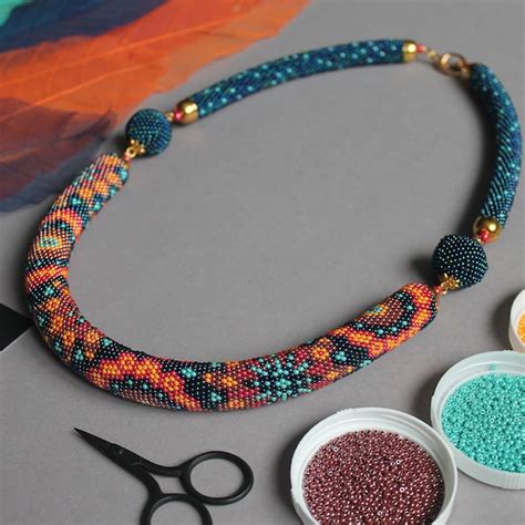 Crochet Beaded Necklace Etsy