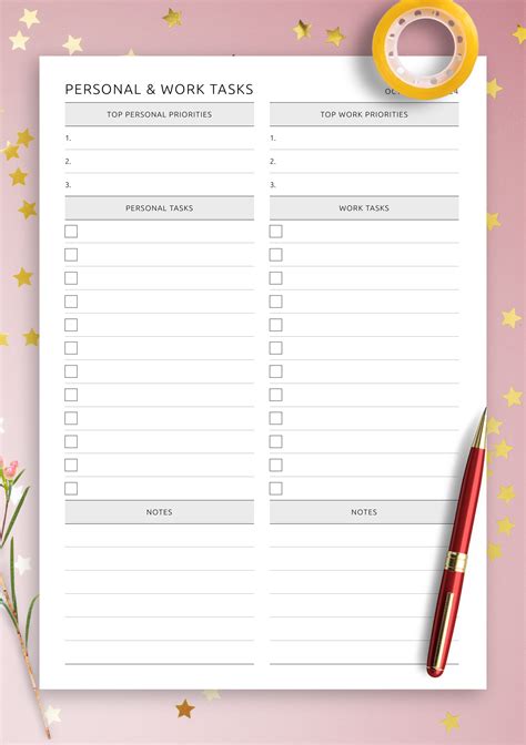 Download Printable Or Digital Daily Personal And Work Tasks Template Pdf