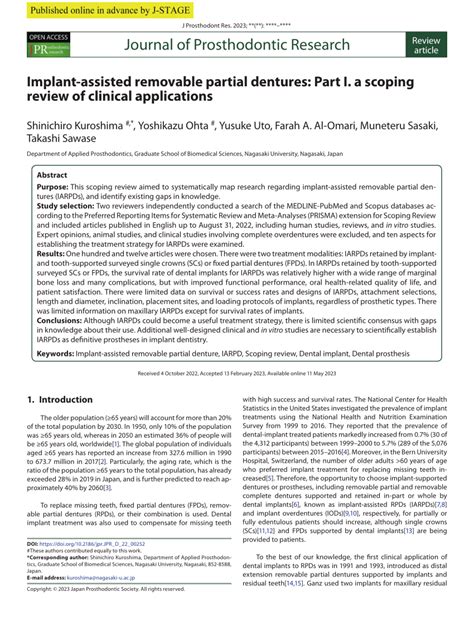 Pdf Implant Assisted Removable Partial Dentures Part I A Scoping