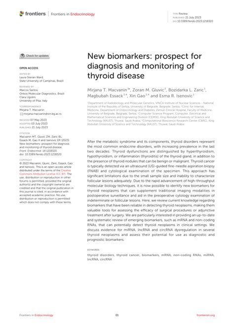 Pdf New Biomarkers Prospect For Diagnosis And Monitoring Of Thyroid