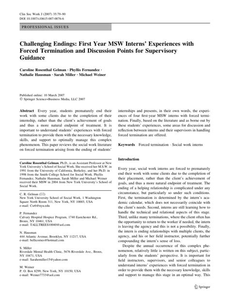 Gelman Et Al Challenging Endings First Year Msw Interns Experiences