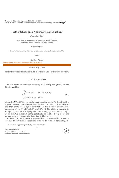 Pdf Further Study On A Nonlinear Heat Equation